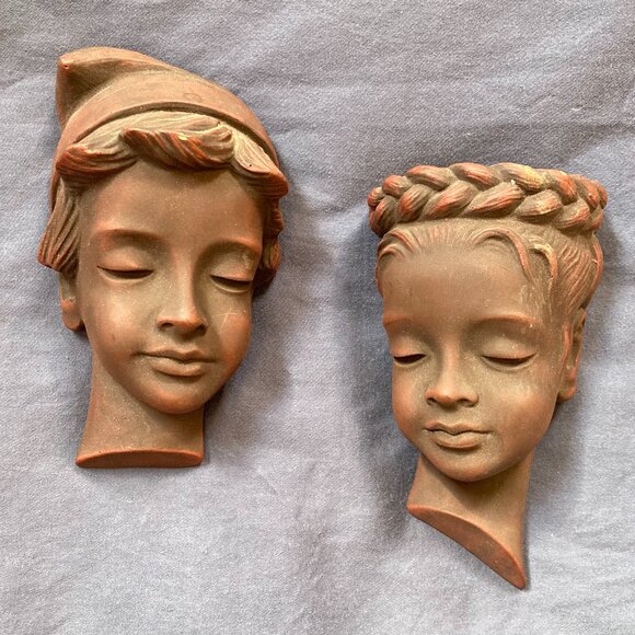 Handarbeit | Accents | Vintage Achatit Pair Pottery Heads Masks ...